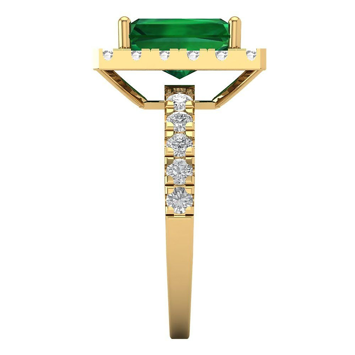 Clara Pucci 4 ct Emerald Cut Solitaire W/Accent Halo Emerald Art Deco Bridal Wedding Statement ring 18K Yellow Gold Size 8