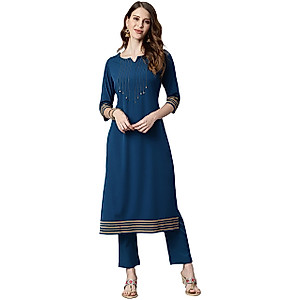 Janasya Kurta Set for Women Teal