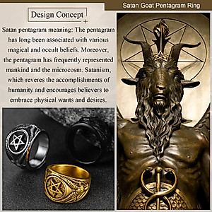 Baphomet Goat Biker Signet Rings Women Black Stainless Steel Satan Inverted Pentacle Pinky Finger Jewelry