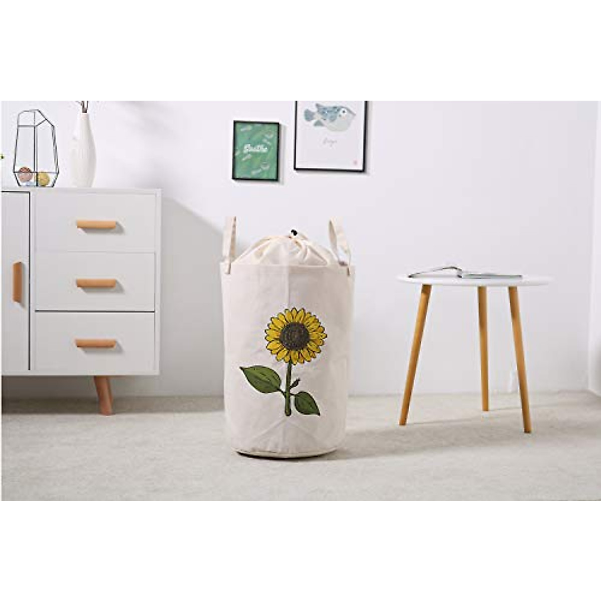 LifeCustomize Large Laundry Basket Hamper Cartoon Sunflower Leaf Collapsible Drawstring Storage Baskets Nursery Baby