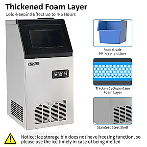 ROVSUN 150lbs/24h Commercial Ice Maker with 24lbs Storage Bin, Freestanding Industrial Ice Machine for Home Restaurant Bar Cafe Office