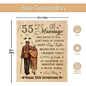 Basiole 55th Anniversary Wedding Gifts for Couple, 55th Anniversary Blanket, Best 55 Anniversary for Husband Wife Parents Gifts, Gift for 55 Years of Marriage Decor Throw Blankets 50"X60"