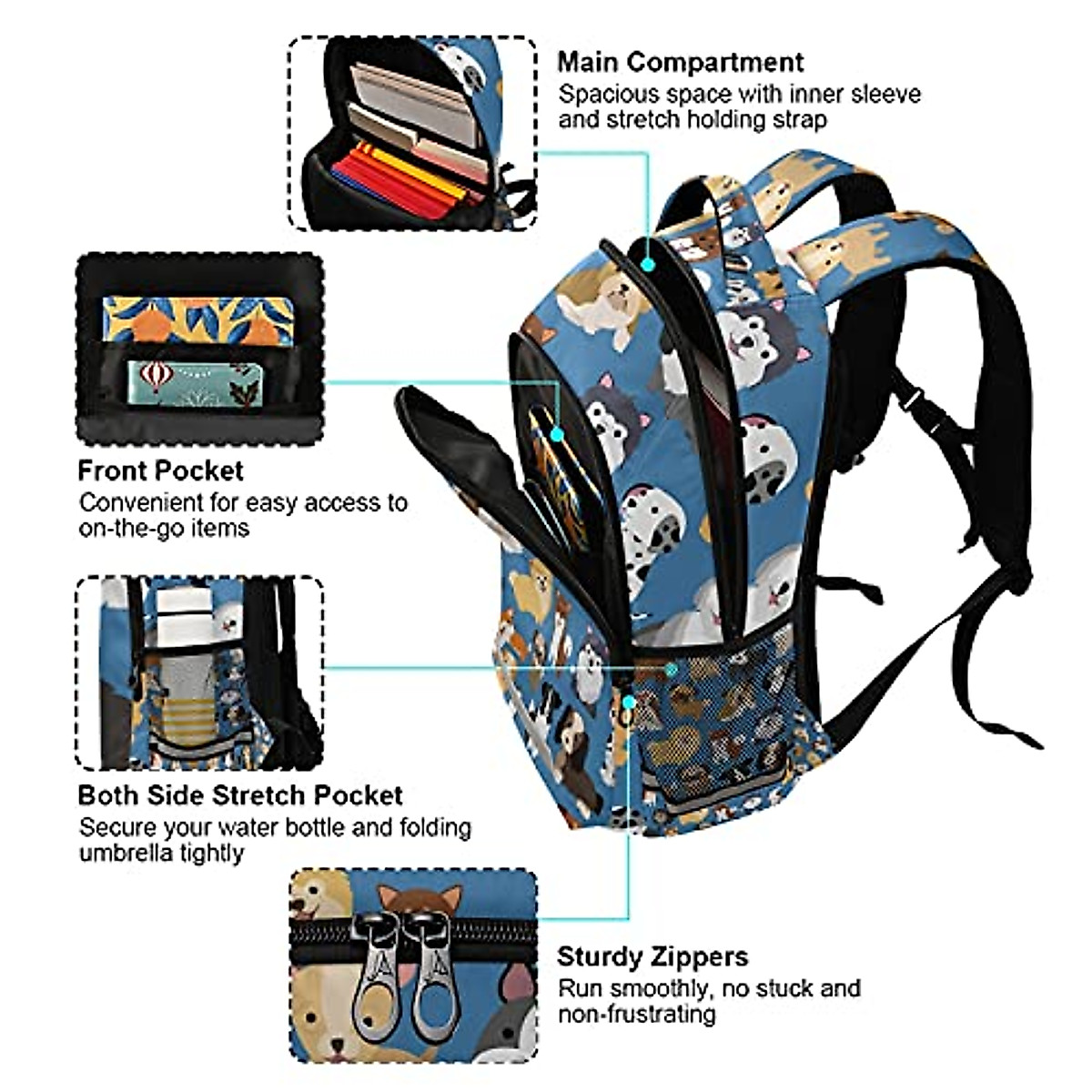 Sinestour Dog School Backpack Student Backpack for Teens Girl Boy Bookbag Daypack Rucksack