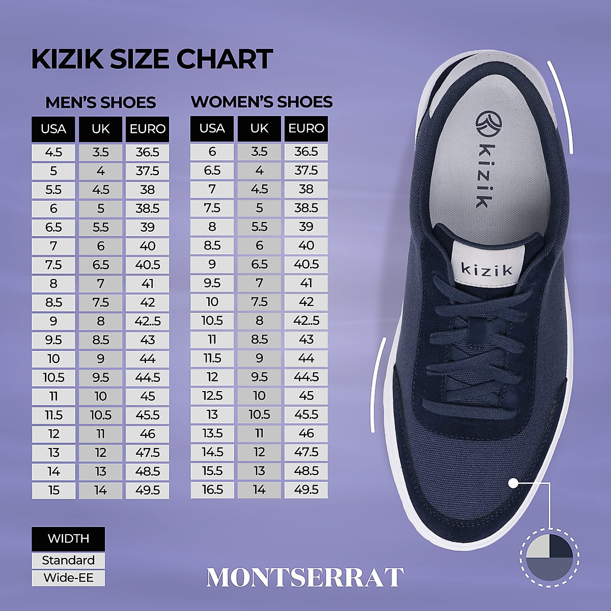 Kizik Prague Hands Free Mens or Womens Sneakers, Casual Slip On Shoes Women and Men Love, Comfortable for Walking, Work, Women's and Men's Fashion for Any Occasion - Dusk Blue, Wide M10.5 / W12