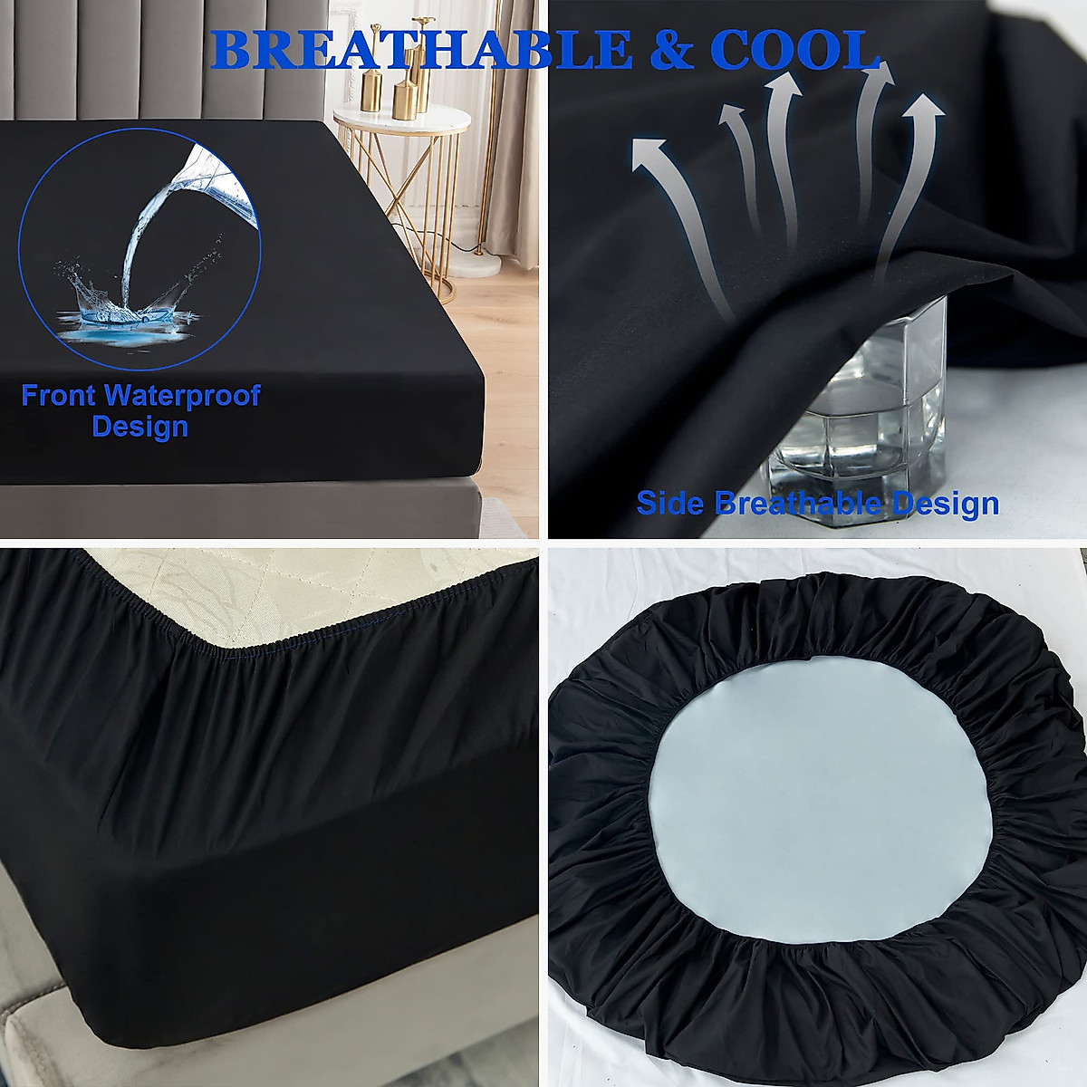 Sufdari King Size Mattress Protector,Waterproof Mattress Cover,18" Deep Pocket Mattress Protector,Dust Proof Bed Protector for Dogs/Cats/Pets/Kids-Black,King