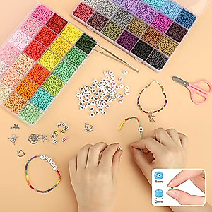 QUEFE 40000pcs 2mm Glass Seed Beads for Jewelry Making Kit, 440pcs Letter Beads 100pcs Smiley Face Beads & 100pcs Evil Eye Beads for Bracelets Necklace Ring Making DIY Art Craft Gifts