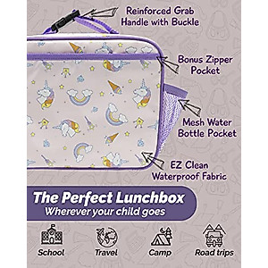 JOY2B Lunch Box Kids with Reusable Snackbag - Kids Lunch Box for Girls and Boys Lunch Bag Kids with Water Bottle Holder - Unicorn Party