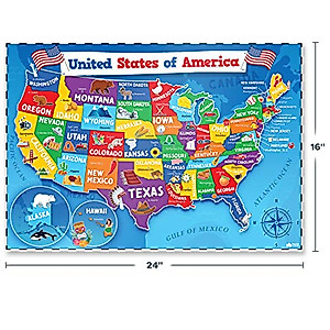 United States & World Map Poster for Kids - 2 Pc - 24 x 18 Inch Waterproof USA & Map of the World Poster - Kids US Maps for Wall Posters for Learning, Classroom, Education, Back to School Resources