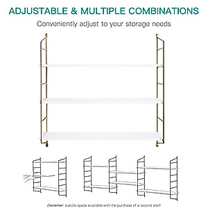 BOLUO Gold Wall Shelf - Bathroom Shelves Modern Decor Living Room Bedroom Kitchen Adjustable 24 inch Long, White and Gold