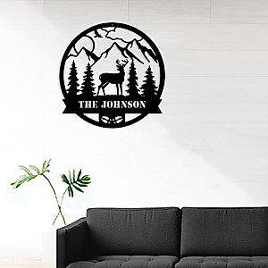 HUSSIO Personalized Hunting Deer Metal Sign, Living Room Metal Wall Art, Housewarming Gift, Hunter Gift, Best Decoration Ever