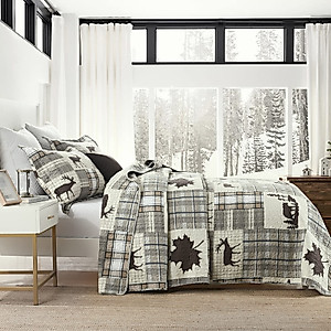 SahSahCasa Quilt Queen Size, 100% Cotton Quilt, Rustic Lodge Farmhouse Queen Quilt Bedding Set Bedspread, Reversible Lightweight Cabin Patchwork Plaid Comforter for Queen Bed, Brown/Cream, 3-Piece