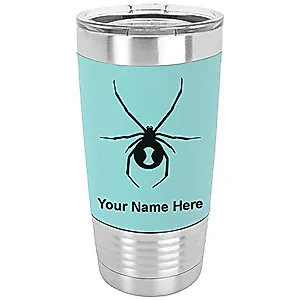 LaserGram 20oz Vacuum Insulated Tumbler Mug, Black Widow Spider, Personalized Engraving Included (Silicone Grip, Teal)