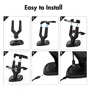 AMVR RGB Stand Holder Compatible with Oculus/Meta Quest 3/Quest 3S/Quest 2/Quest Pro/Pico 4/PSVR 2, Vertical VR Headset Charging Dock, Colorful Breathing Light