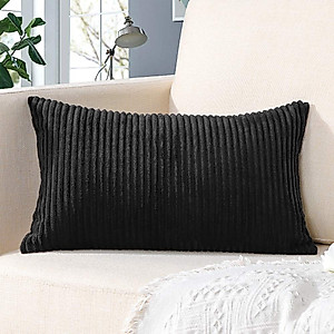 Artscope Cozy Striped Corduroy Pillow Covers Super Soft Decorative Oblong Throw Pillow Covers Case Cushion Covers for Sofa Couch Bedroom Car Decor 12 x 20 Inches, Black