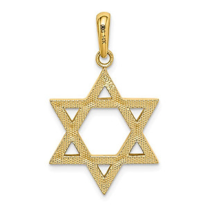 Solid 14k Yellow Gold Star of David Lucky Jewish Pendant Charm - 33mm x 20mm