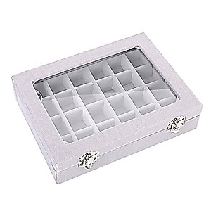 Ivosmart 24 Section Velvet Glass Jewelry Ring Display Organiser Box Tray Holder Earrings Storage Case (Grey)
