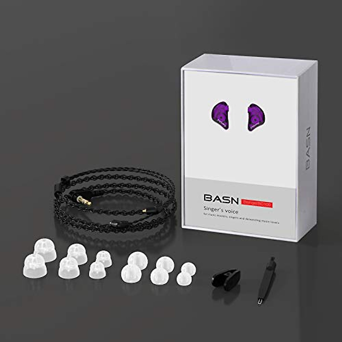 BASN in-Ear Monitor Headphones Dual Dynamic Drivers in Ear Earphones Detachable MMCX Cable Musicians in-Ear Earbuds Headphones (BC100 Purple, with no Mic)