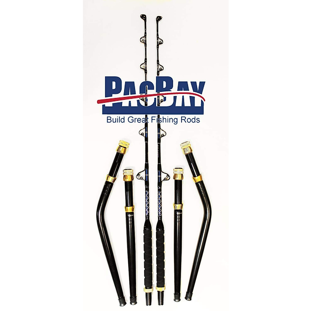 Xcaliber Marine Pair of 6' 50-80 LB PRO Tournament Series Saltwater TROLLING RODS Includes Bent and Straight Butt