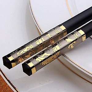 XIAOL Metal Chopsticks Reusable Chinese Dragon Chopsticks Retro Environmentally Friendly Cutlery 1 Pair, Gold