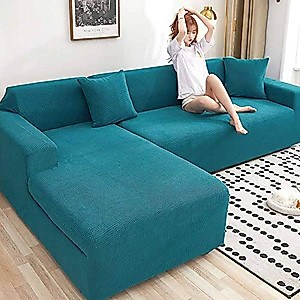 IMYOGI High Stretch Sofa Covers Stretch Sofa Cover Thicken Polyester Spandex Printed Sofa Slipcover Furniture Cover Protector for Armchair Couch-4 Seater+4 Seater-Lake Blue