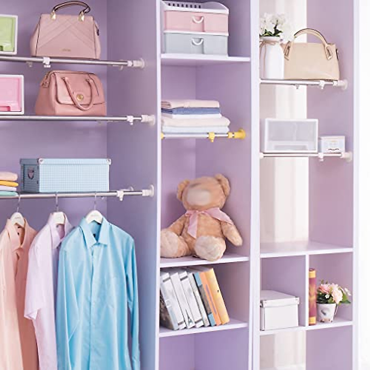 DAHOOMII Adjustable Closet Shelf Divider Tension Rod Expandable Clothes Storage Hanger Coat Rack DIY Stainless Steel 69-91.5cm/27.17inch-36.02inch 0778 -10 0