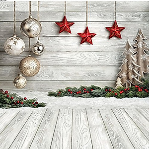 SJOLOON Christmas Backdrop Balls White Wood Floor Photography Backdrop Christmas Backdrops for Photography Photo Backdrops Studio Background 10383(10x10FT)