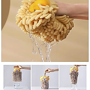 Juebm Hanging Hand Towels for Kitchen with Loop,Bathroom Hand Towels Hanging, Absorbent Microfiber Hand Drying Puff, Double-Sided Animal Thick Kids Hand Dry Towels(Pink)