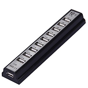 JSANSUI Distributor hub 10-Port USB2.0 HUB Splitter Computer with USB Power Extension Multi-Interface, USB2.0 High-Speed Multi-hub Extension and Power Adapter (Silver)