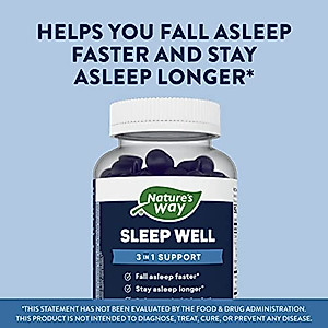 Nature’s Way Sleep Well Sleep Gummies for Adults*, Sleep Aid*, Melatonin Gummies, Ashwagandha Gummies, with Magnesium, Berry Flavored, 90 Gummies