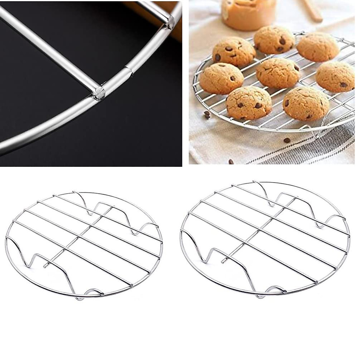 3 Pack Round Cooling Steaming Cake Rack, Stainless Steel Circular Wire Baking Rack for Air Fryer, Stockpot, Pressure Cooker (6/7/8 Inch)