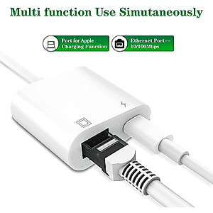 TOP-UP 2 in 1 Lightning to Ethernet Adapter - Lightning to RJ45 Ethernet LAN Network Adapter with Charge Port, Compatible with iPhone/iPad/iPod, Plug and Play, Supports 100Mbps Ethernet Network