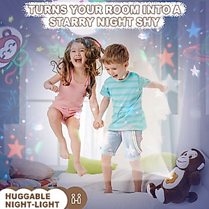 DIILSWX Monkey Stuffed Animals with Dynamic Star Projection Lamp: Rechargeable Night Light for Kids Bedroom, Soft & Huggable Plush Toy, Cute Bedtime Buddy for Toddler, Boys, Girls (Galaxy) - 10.5''