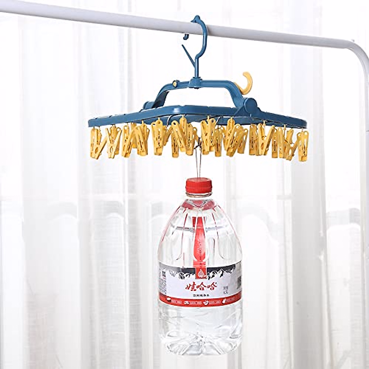 Radefasun Clip and Drip Hanger with 32 Clips Plastic Swivel Hook Portable Folding Drying Rack Baby Clothes Hanger Foldable Travel Accessories for Socks Bras Lingerie Towels Underwear Gloves
