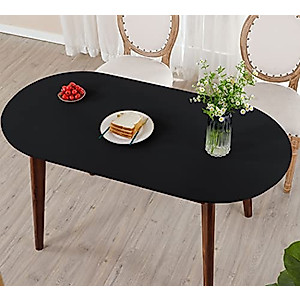 NEWISHER Fitted Tablecloth Oval Elastic Edge Spandex Stretchable Table Top Cover for Dining Picnic Outdoor Camping Patio Black 48 x 68 inch