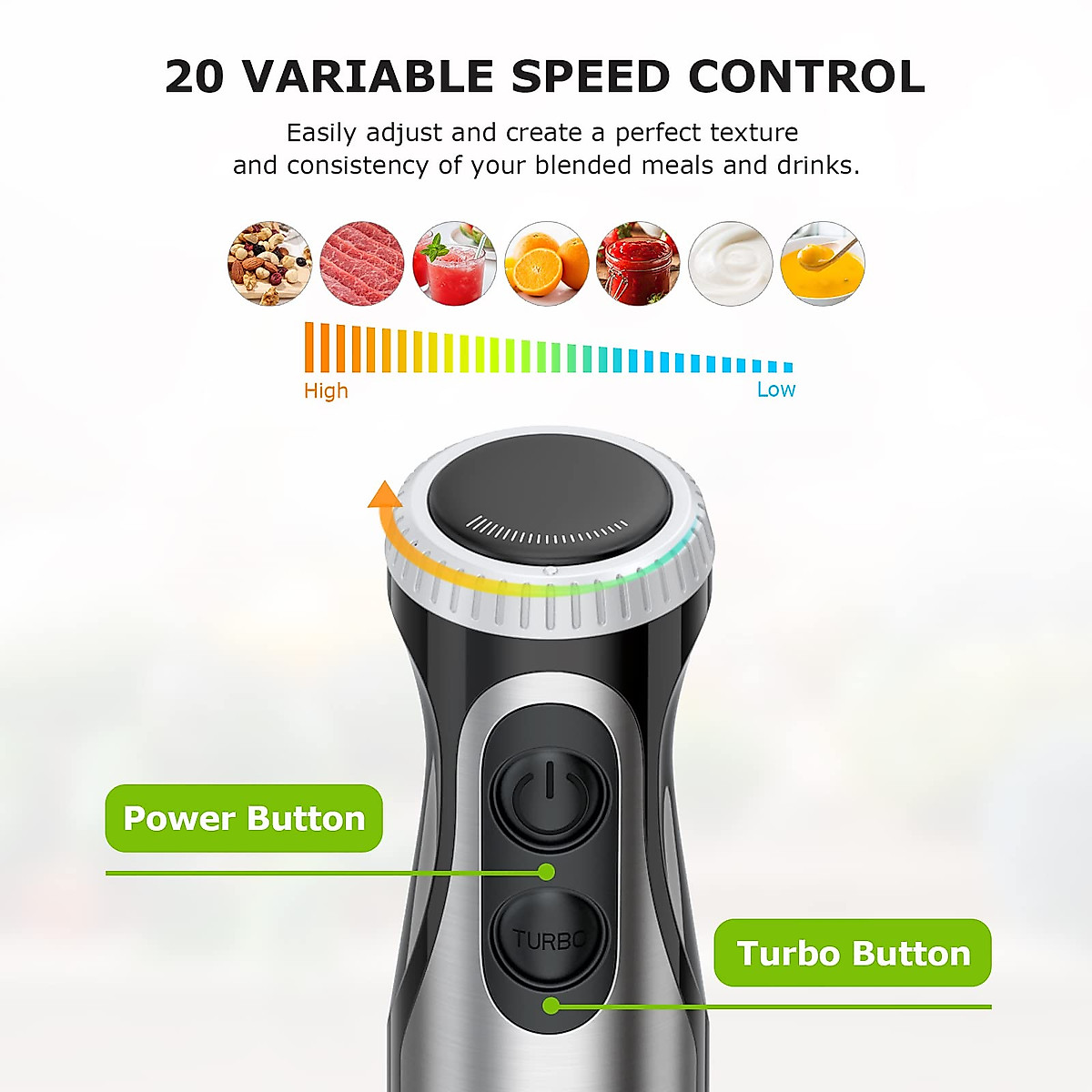 20-Speed Immersion Hand Blender with Whisk for Smoothies Puree Baby Food, and Milk Frother Handheld for Coffee-Bundle