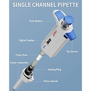 Adjustable Pipettes 20-200μl, Single Channel Pipette Lab Micropipettes Variable Volume, Four E's Scientific