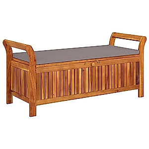 vidaXL Solid Acacia Wood Patio Storage Bench with Cushion - Comfortable Seating - Durable & Robust - Brown Gray - Stylish Garden Furniture