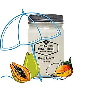 Nika's Home Mango Papaya Soy Candle - 12oz Mason Jar - Non-Toxic Soy Candle-Hand Poured Candle- Handmade, Long Burning Candle-Highly Scented Candle-All Natural, Clean Burning Candle
