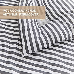 Nanko White and Grey Striped Queen Size Comforter Set, Print Pattern Soft Reversible Down Alternative Quilted Duvet Insert Bed Sets, Bedding Sets in a Bag for Women Men Teen, 88 x 90 Bed Sets Gray
