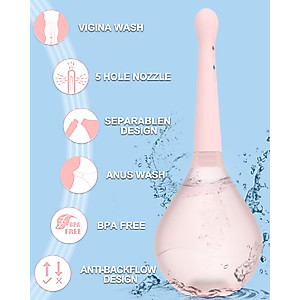 Enema Douche Anti Back-Flow, Amal Douche Bottle for Colon Cleansing Detox and Constipation, Anal Enema Bulb with 5 Spouts, Reusable Enima Vaginal Cleaner kit for Men Women (1Pink)
