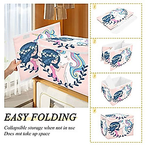 Kigai Unicorn & Girl Pink Storage Baskets for Shelves Foldable Closet Basket Storage Bins with Lid for Clothes Home Office Toys Organizers