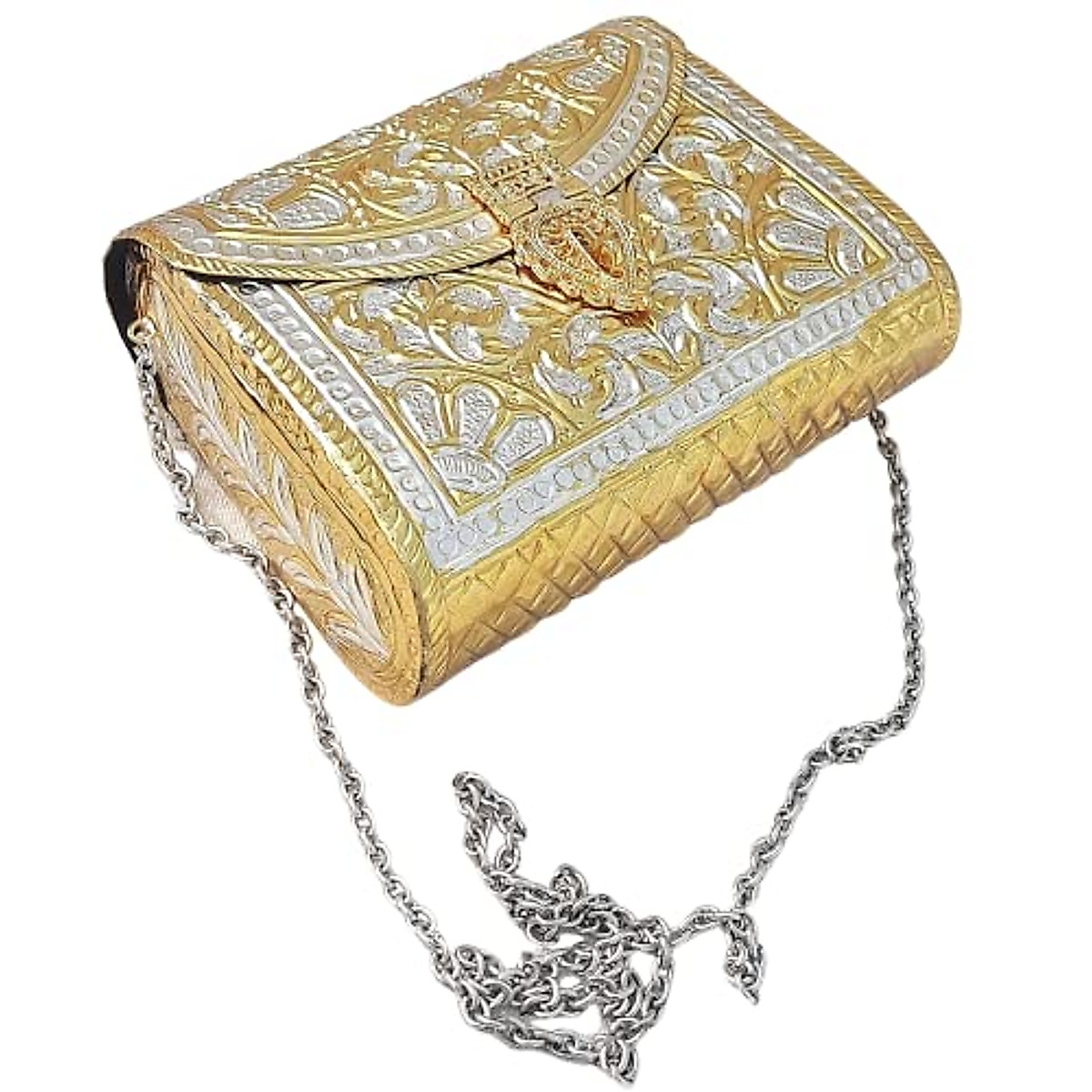 Trend Overseas Golden Metal bridal bag Brass Metal Clutch Sling Bag Ethnic Antique clutch, Golden