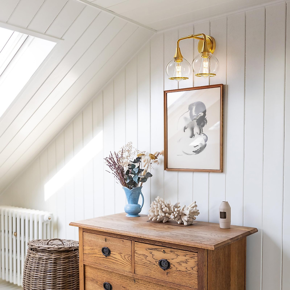 HAHZT Gold Bathroom Light Fixtures 2-Lights Vanity Lights with Clear Glass Shade Bathroom Vanity Light 14 Inch Wall Sconces(Exclude E26 Bulb)…