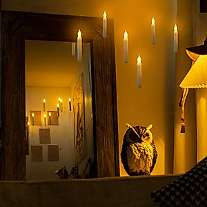 Homemory LED Batteries Operated Taper Candles with Remote, Flickering Light Flameless Taper Window Candles, Set of 12 Warm Yellow Fake Candles for Halloween, Church, Party