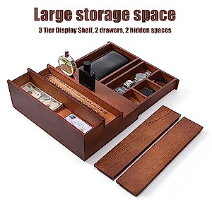 Boulphia Cologne Organizer for Men, Wooden Perfume Organizer for Dresser, Perfume Holder Cologne Stand with 3 Tier Display Shelf, Drawer and Hidden Compartment for Storing Perfumes and Accessories
