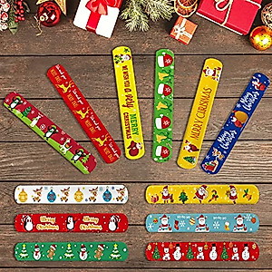 MSEAANBK 48 PCS Christmas Slap Bracelets, Christmas Toys for Kids Boys Girls, Xmas Santa Reindeer Snap Bracelet for Kids Christmas Stocking Stuffers Bag Filler Party Favor Supply