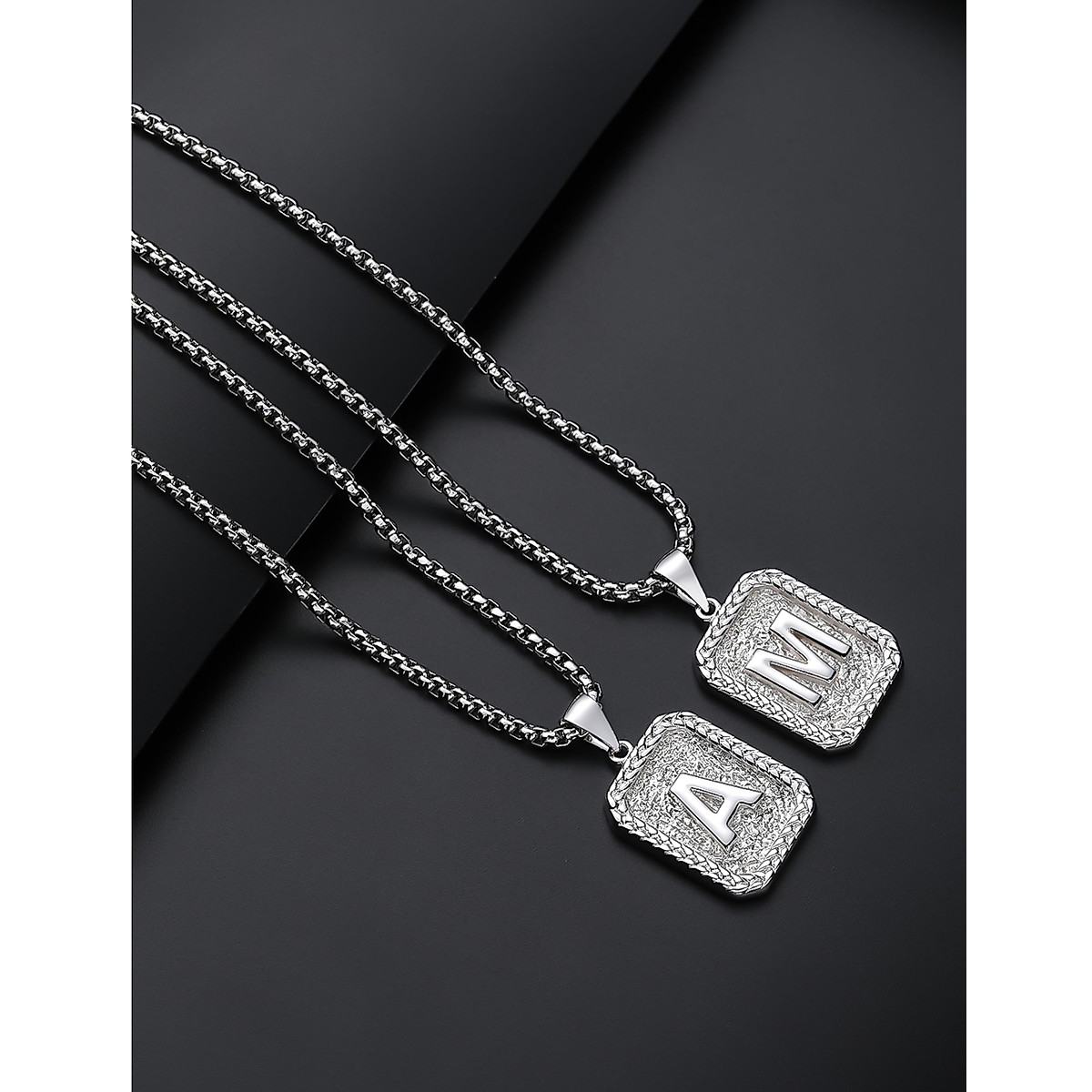 Airrty Initial Letter Pendant Necklace for Men Women Sterling Silver Plated Box Chain Necklace 20 Inches Initial Necklaces for Men (A)