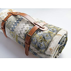PU Leather Handle Outdoor Picnic Blanket Carry Strap Camping Travel Rug Carrier Blanket Motorcycle Tour Yoga Mat Luggage Belt (Light Brown)