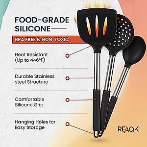 40PCs Silicone Cooking Utensils Set 446℉ Heat Resistance, RFAQK BPA Free Kitchen Utensils Set for Nonstick Cookware, Gadgets includes Can Opener, Potato Smasher,Peeler,Tongs,Spatula Set,Pizza Cutter