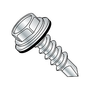 Small Parts 1480KWN Steel Self-Drilling Screw, Zinc Plated Finish, Sealing Hex Washer Head With EPDM Washer, Hex Drive, #3 Drill Point, 1/4"-14 Thread Size, 5" Length (Pack of 10)